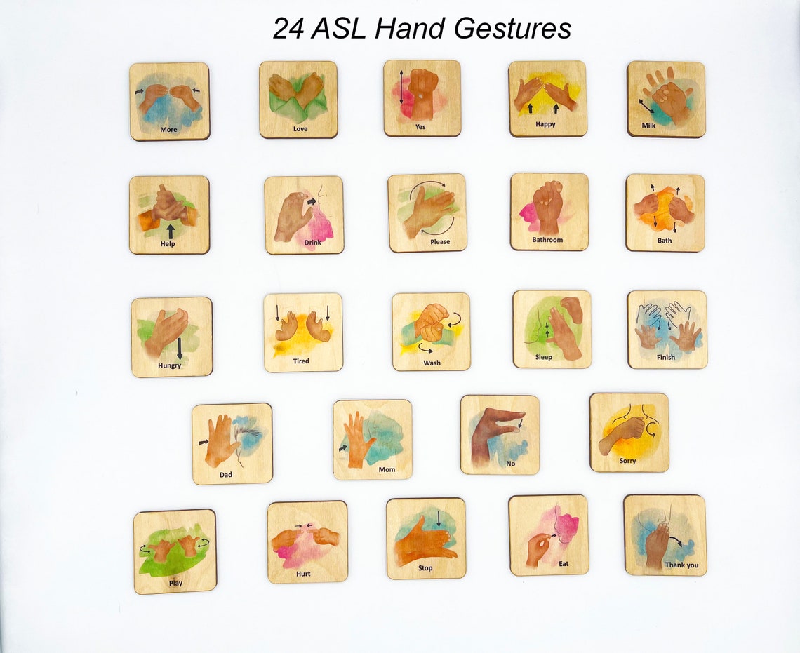 ASL Sign Language Hand Gestures/ 24 Toddler Baby Kids Learn Sign ...