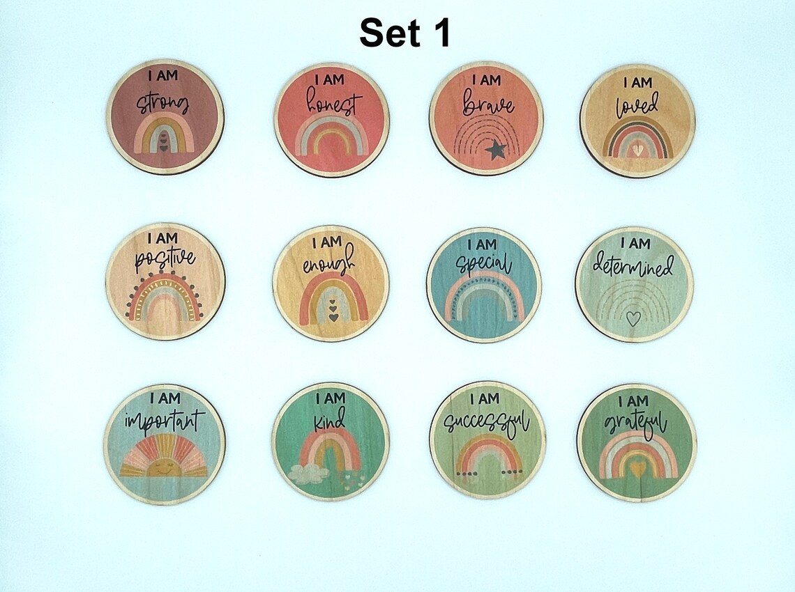 Wooden Boho Rainbow Affirmation Cards/ Affirmation Station Classroom ...