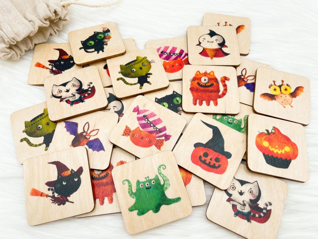 Halloween Wooden Memory Game/ Homeschool Preschooler Kindergarten ...