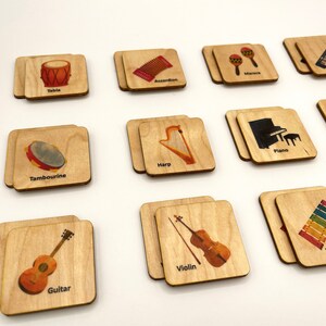 Montessori Wooden Music Instruments Matching Cards Homeschool | Etsy