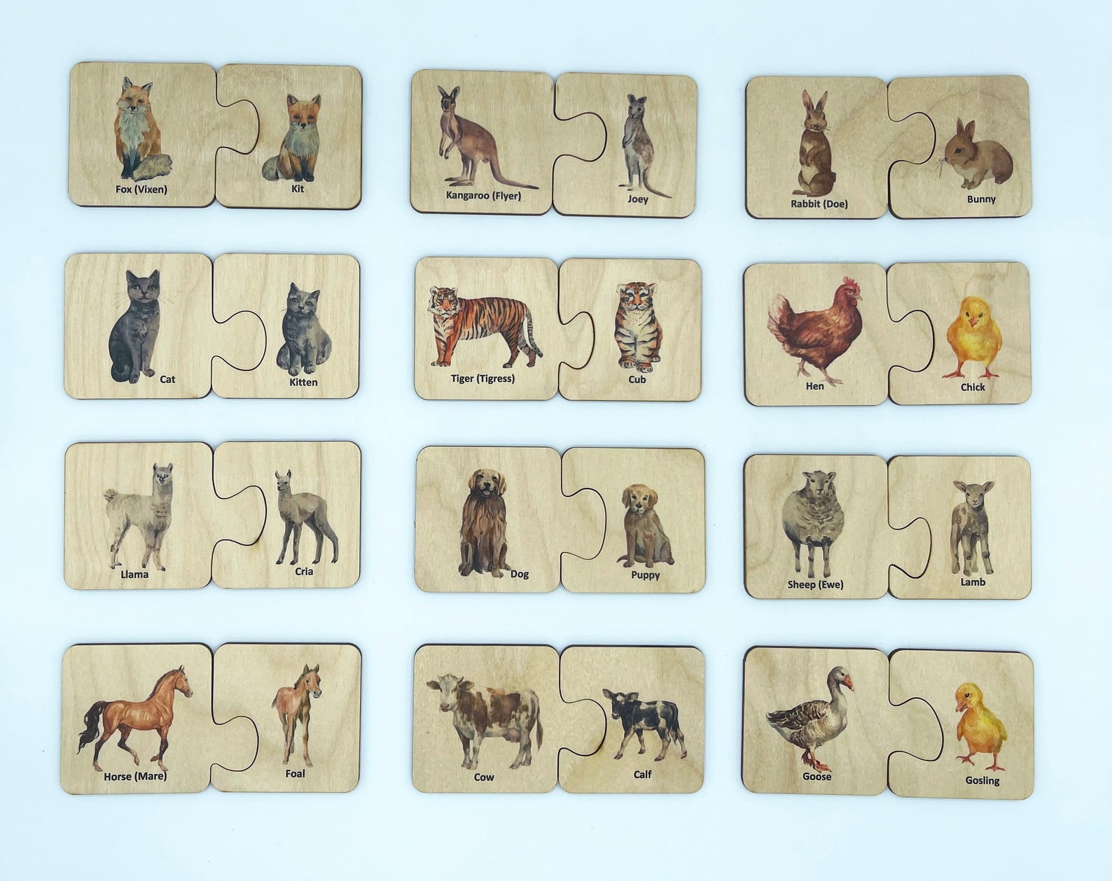 Wooden Montessori Mother Baby Animals Matching Puzzle - Etsy