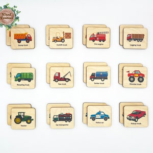 Wooden Car Truck Memory Game, Montessori Toys, Vehicles Matching Cards ...