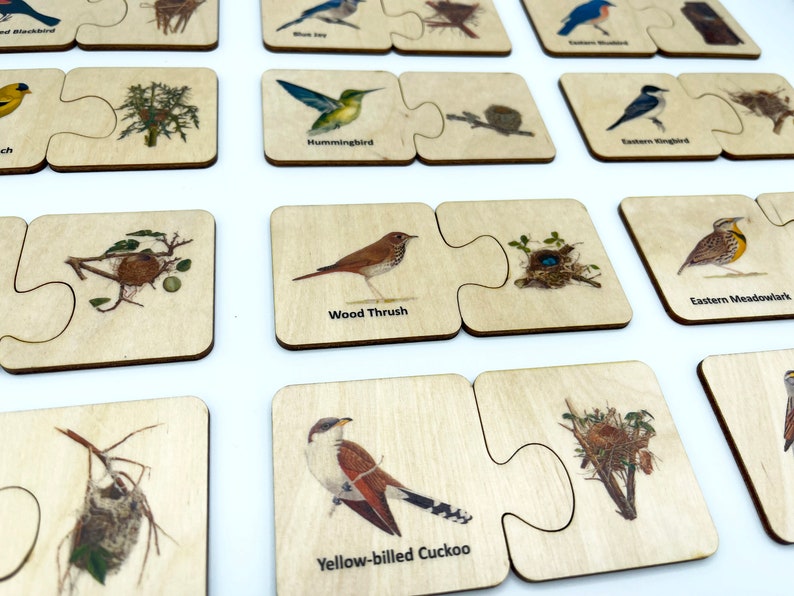 Montessori Wood Backyard Birds and Nests Matching Puzzle/ | Etsy