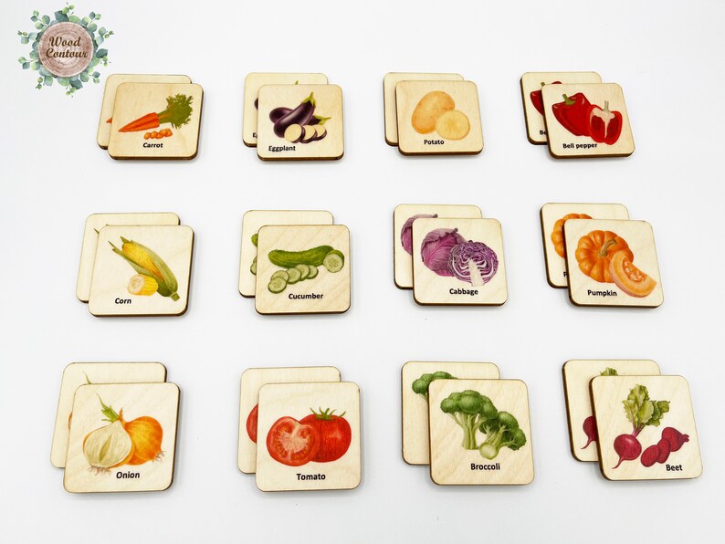 Montessori Wooden Vegetables Matching Cards/homeschool - Etsy