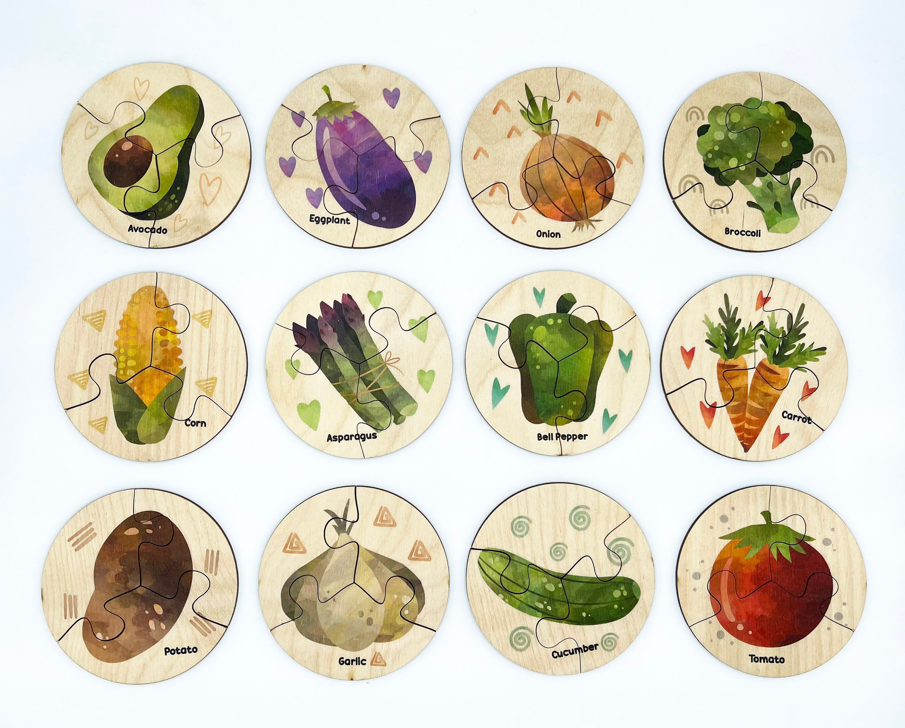 Montessori Wooden Vegetable Jigsaw Puzzles/ Veggies Matching Game ...