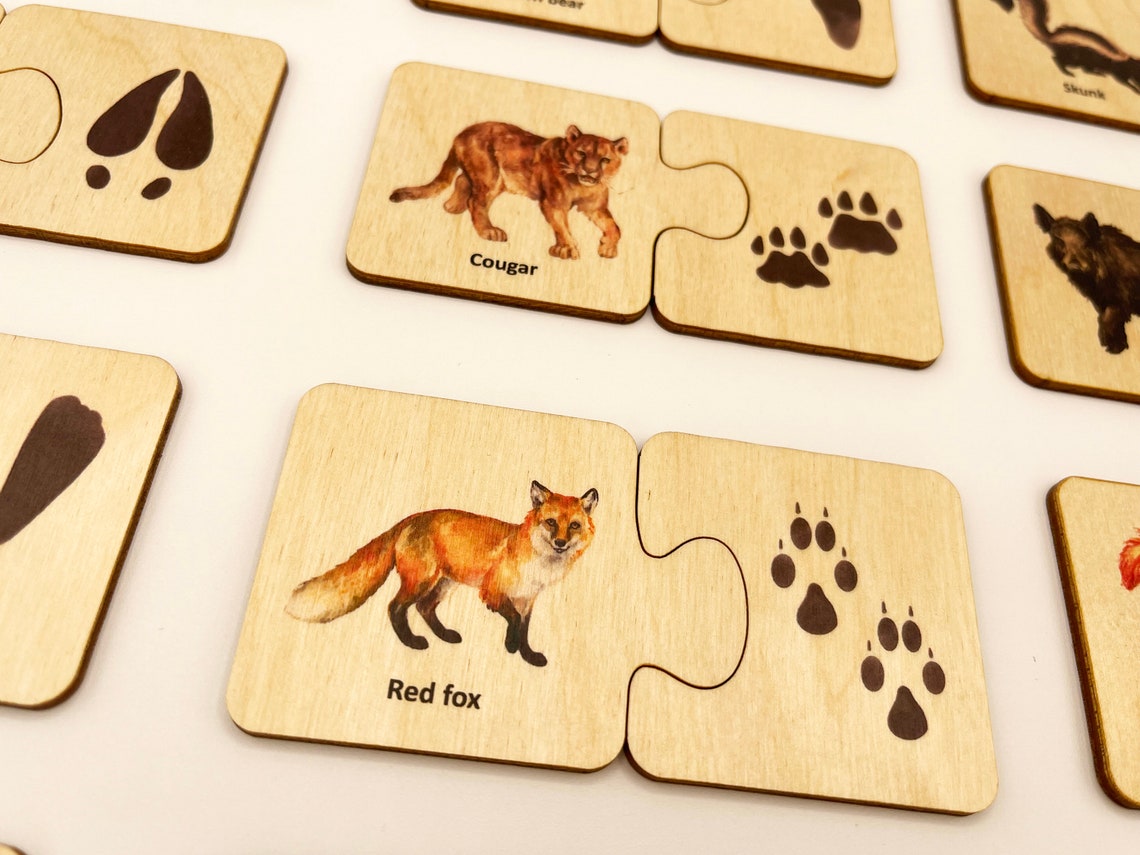 Montessori Wooden Woodland Animals Tracks Puzzle/ Homeschool - Etsy