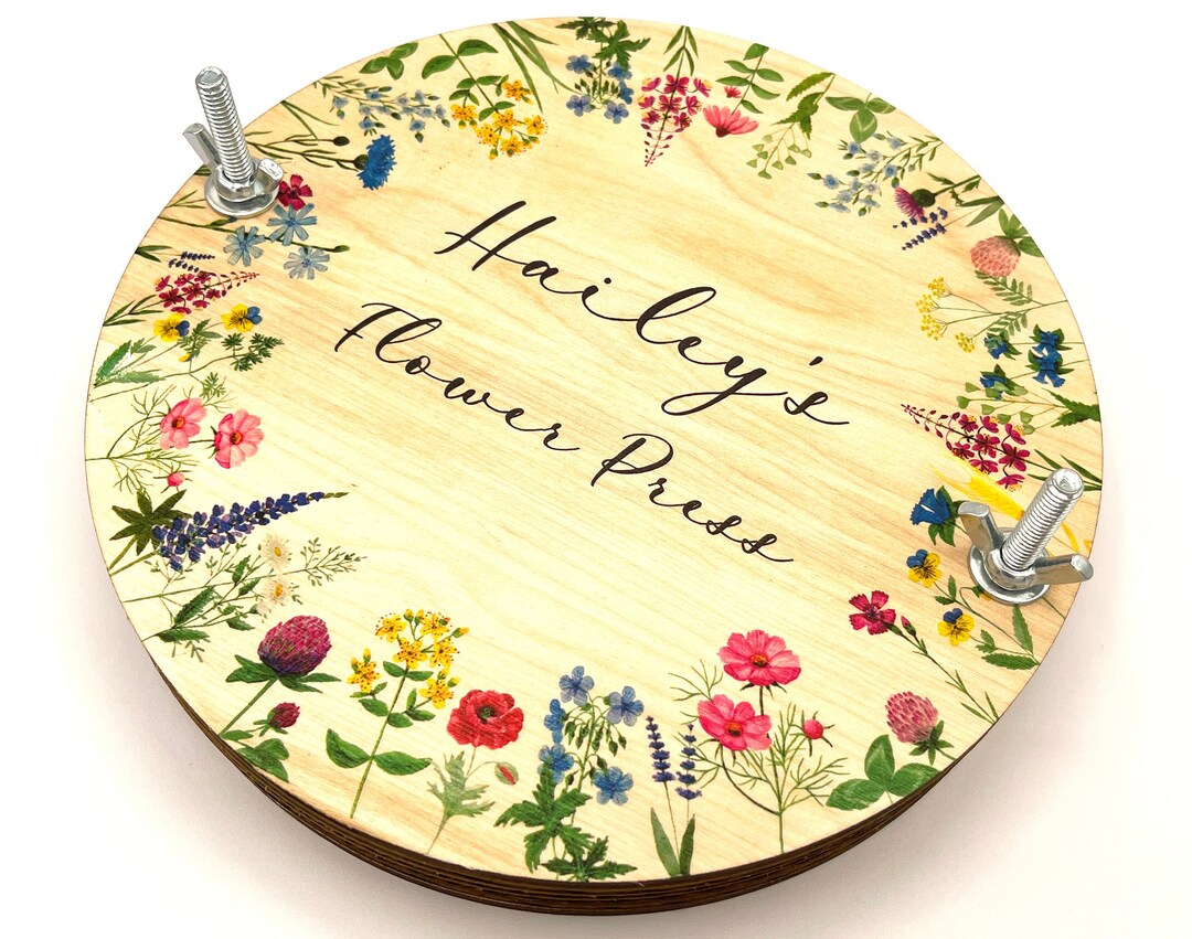 Wooden Round Flower Press / Personalized Botanical Flower Press Kit ...