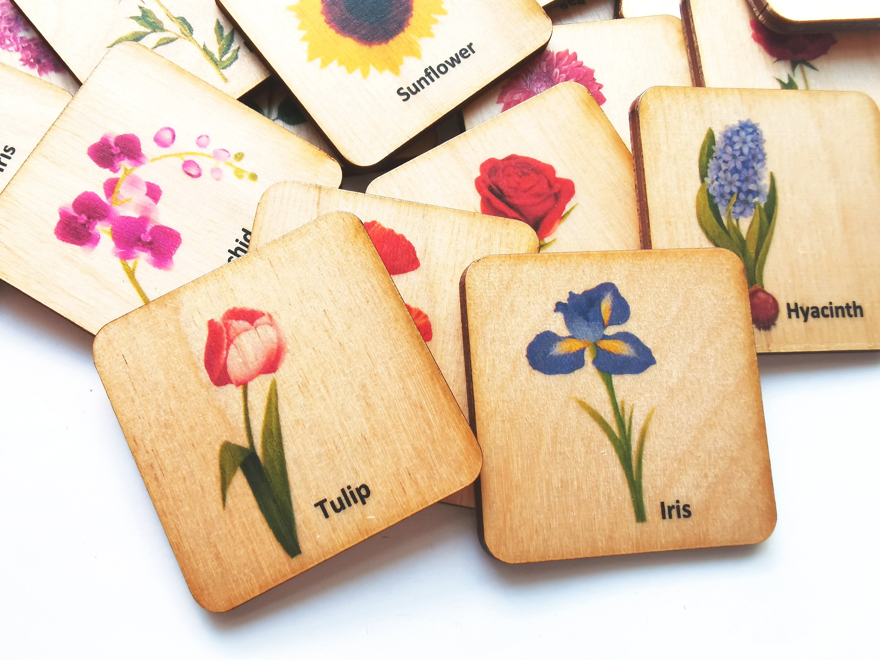 Wood Flowers Memory Game Wooden Montessori Matching Game for | Etsy