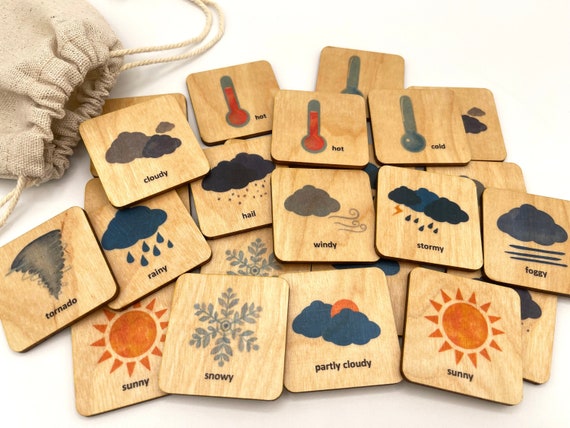 Montessori Wooden Weather Matching Cards Homeschool Activity | Etsy