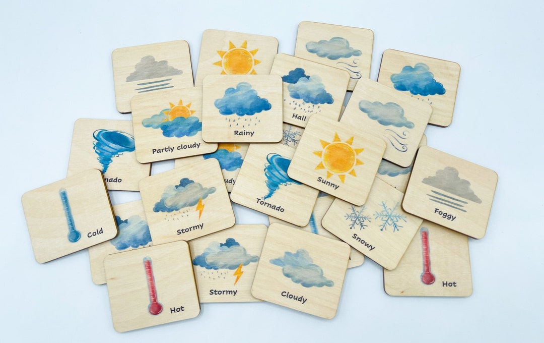 Montessori Wooden Weather Matching Cards, Homeschool Activity ...