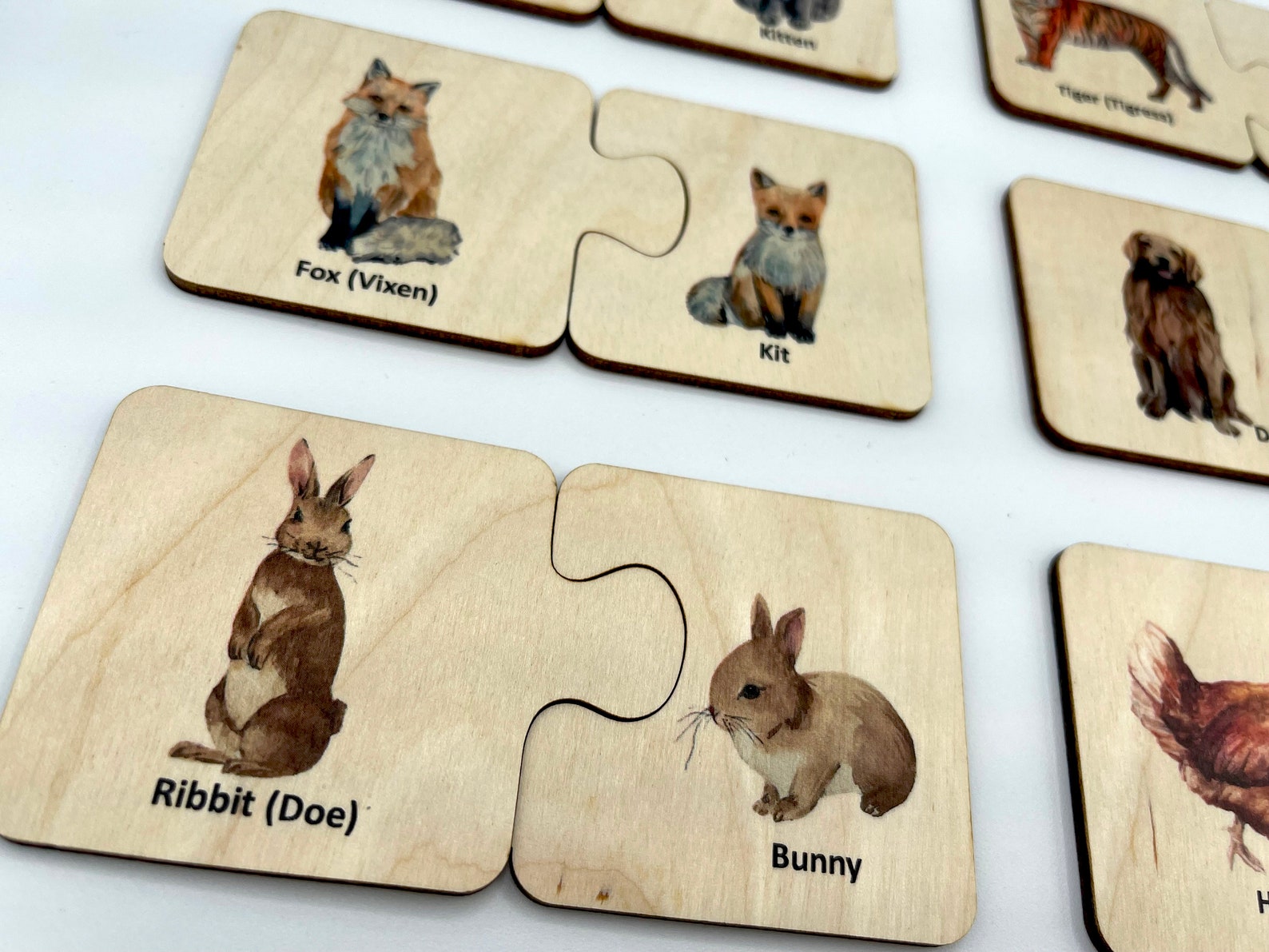 Wooden Montessori Mother Baby Animals Matching Puzzle | Etsy