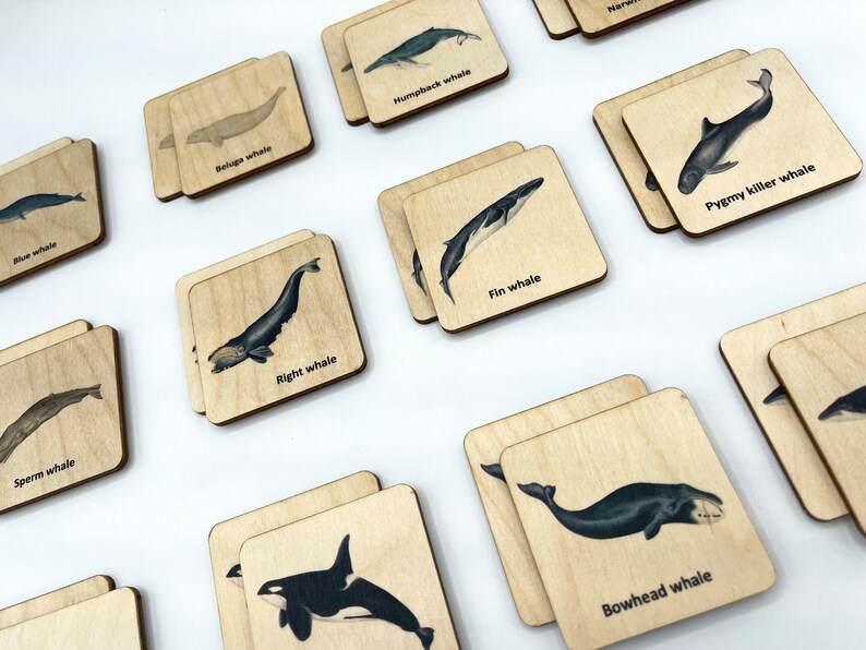 Montessori Wooden Whale Matching Game/ Ocean Animals Whales Memory Game ...