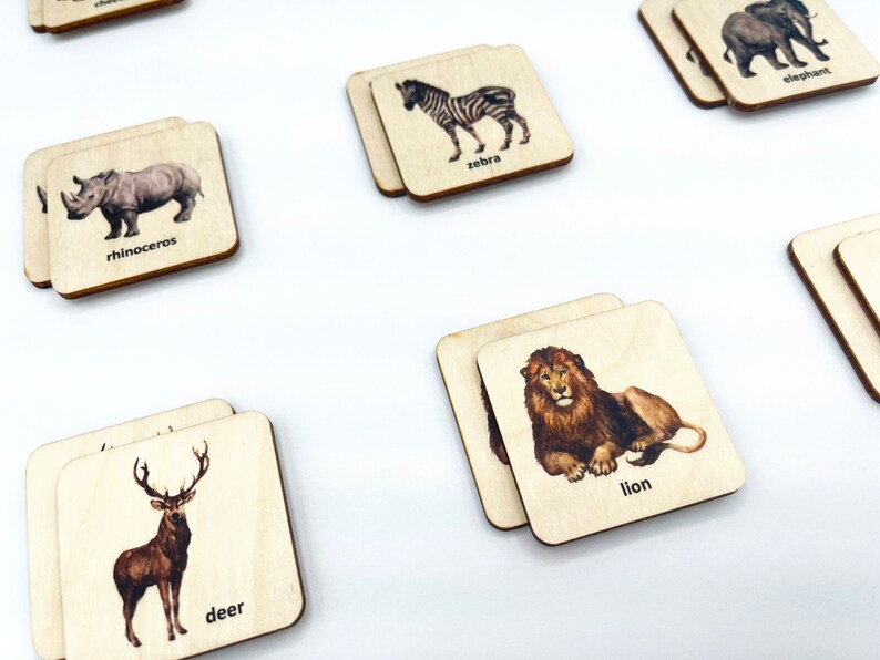 Montessori Wooden Safari Animals Matching Cards/ Bilingual - Etsy