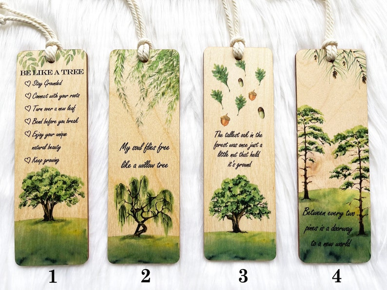 Personalized Wooden Trees Bookmark / Custom Oak Willow Pine - Etsy
