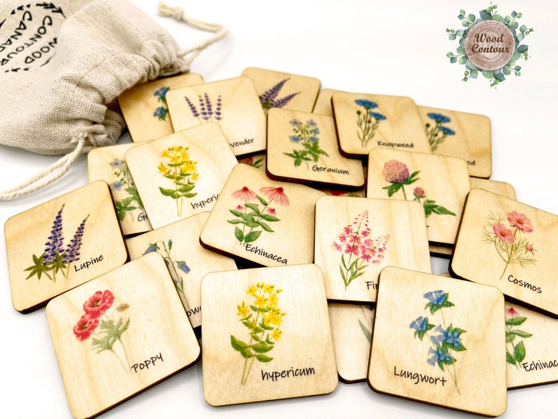 Montessori Wooden Wildflowers Memory Game/ Matching Cards/ - Etsy