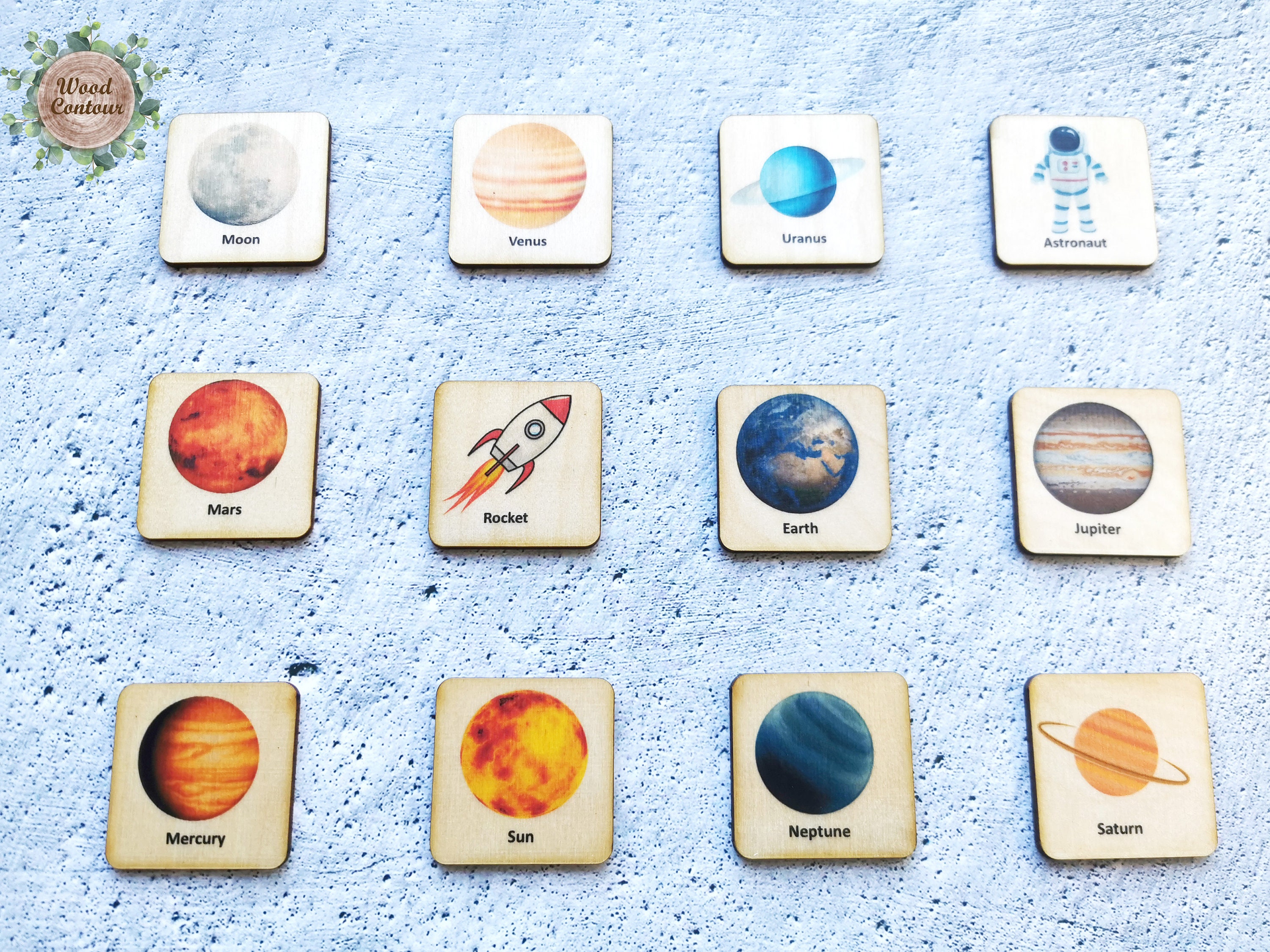 Montessori wood space solar system moon phases memory game/ | Etsy