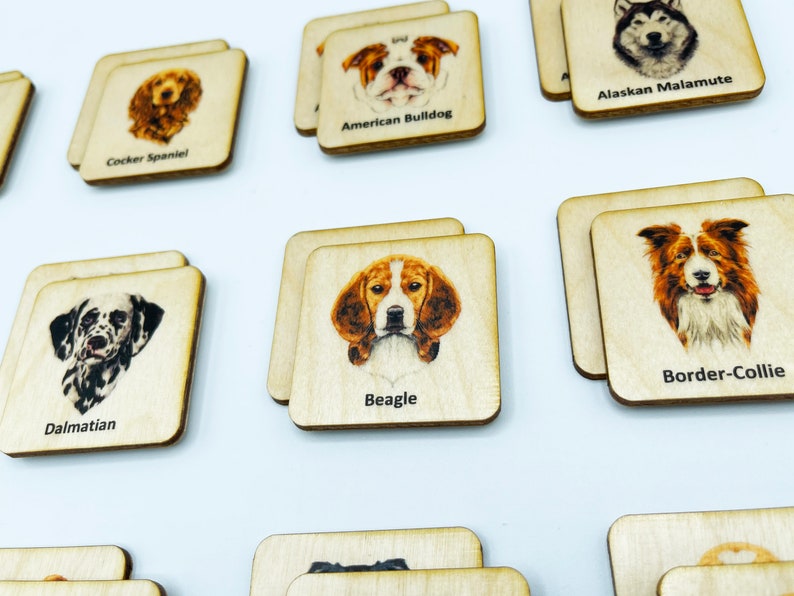 Montessori Wooden Dogs Name Memory Game/wood Animal Matching Cards ...