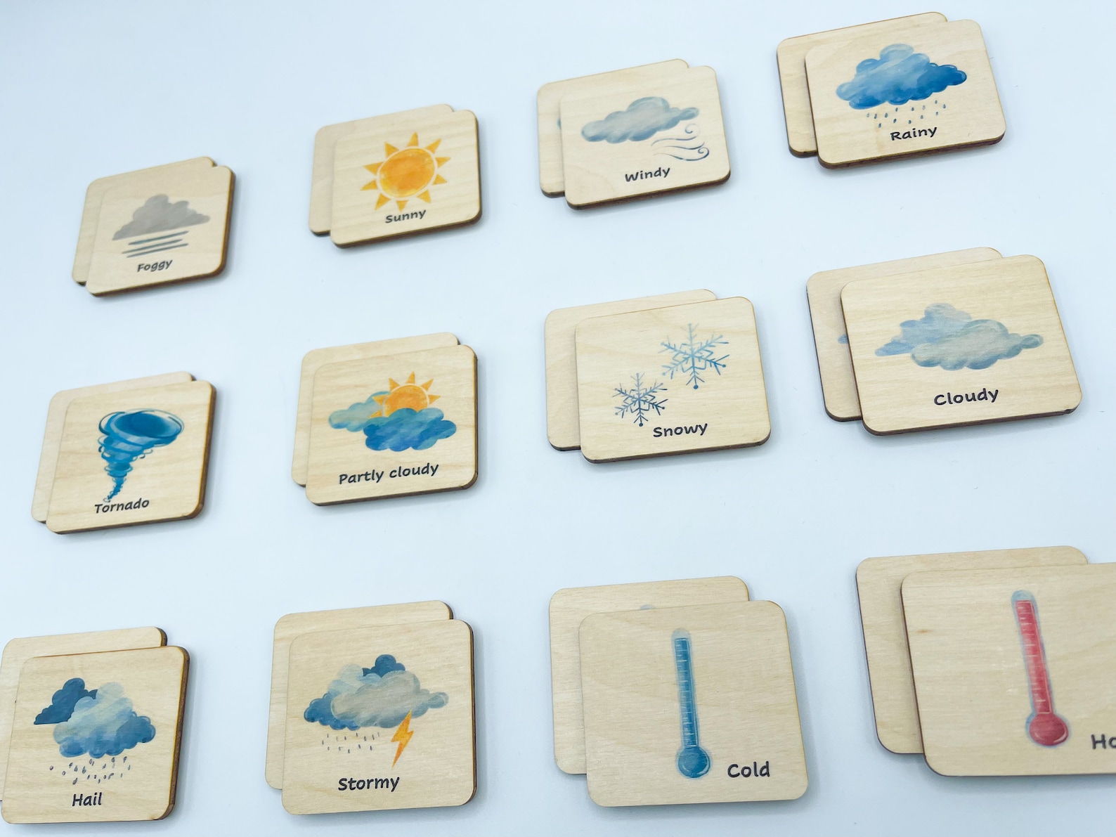 Montessori Wooden Weather Matching Cards, Homeschool Activity ...