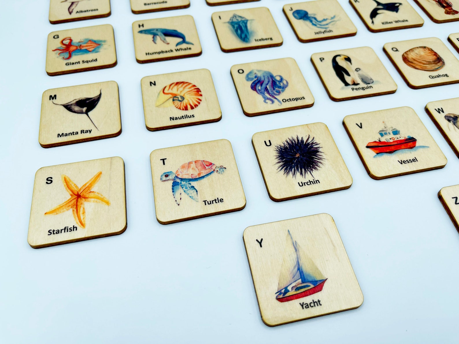 Wooden Montessori Ocean Animals Alphabets ABC Tiles/ - Etsy