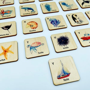 Wooden Montessori Ocean Animals Alphabets ABC Tiles/ Homeschool ...