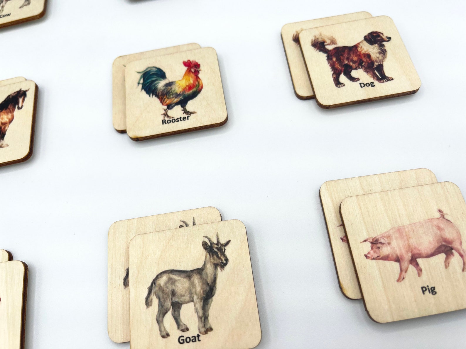 Wooden Farm Animals Memory Game, Montessori Animals Matching Cards ...