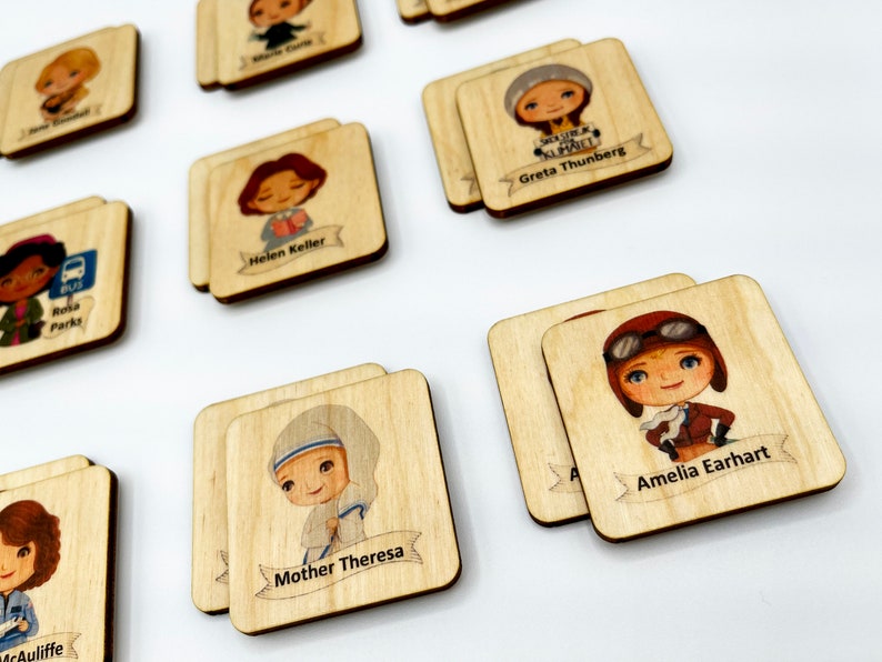 Montessori Wooden Inspirational Women in History Memory Game/homeschool ...