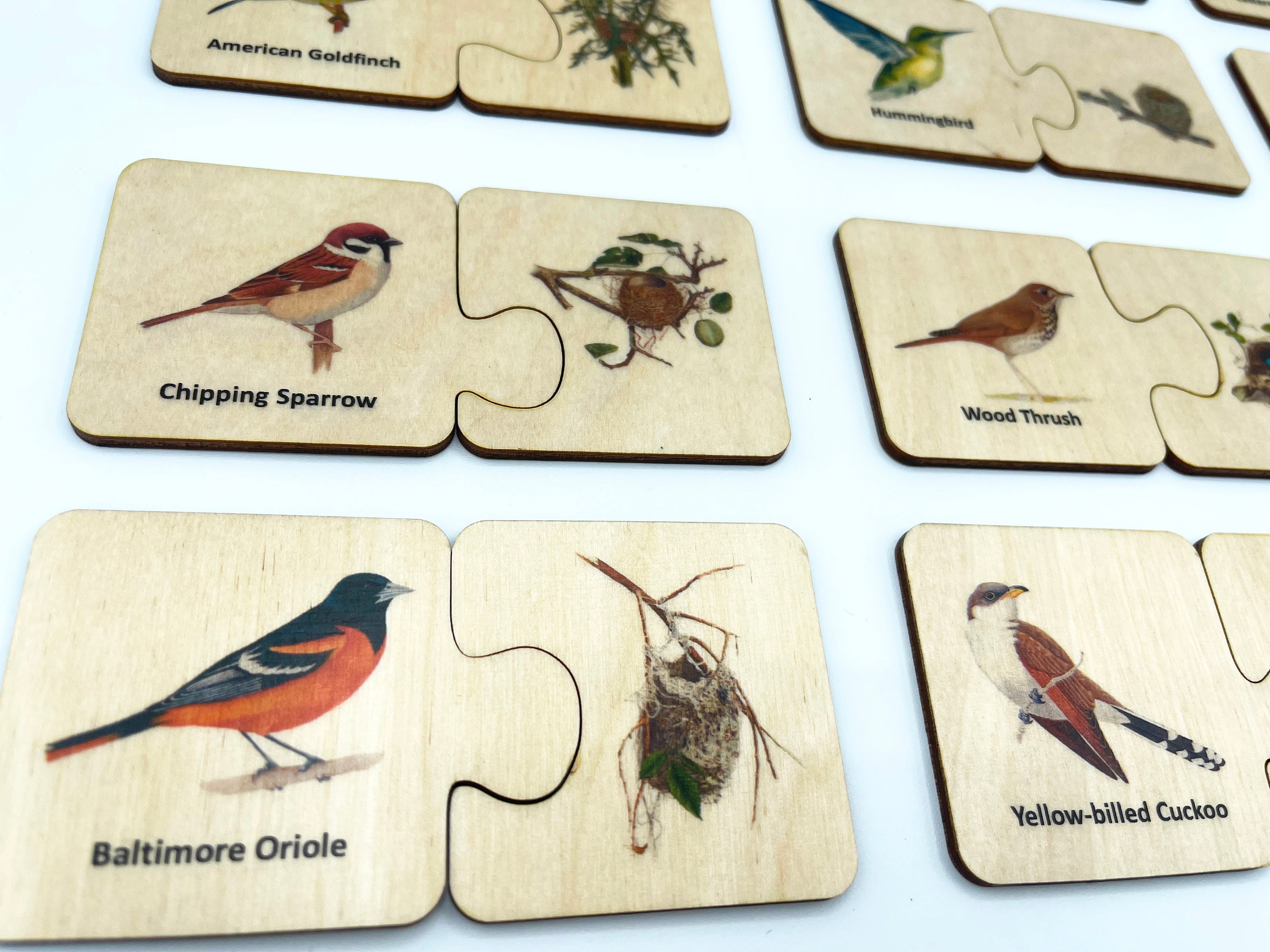 Montessori Wood Backyard Birds and Nests Matching Puzzle/ - Etsy Polska
