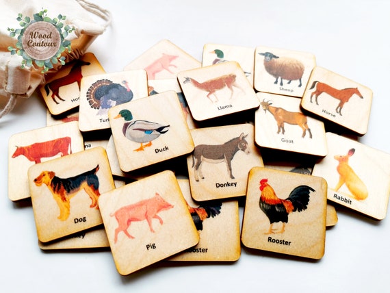 Wooden Farm Animals Memory Game Montessori Animals Matching | Etsy Canada
