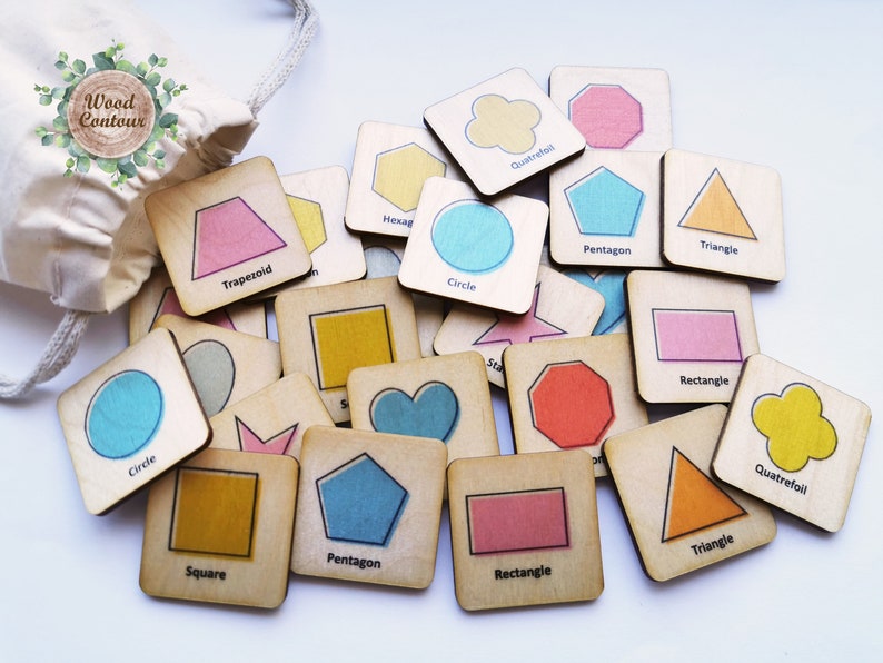 Montessori wooden geometric shapes matching cards/ Homeschool | Etsy