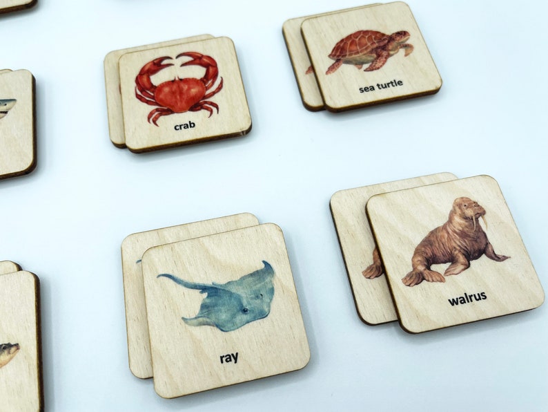 Wood Montessori Ocean Animals Matching Game/ Sea Creatures Animals ...