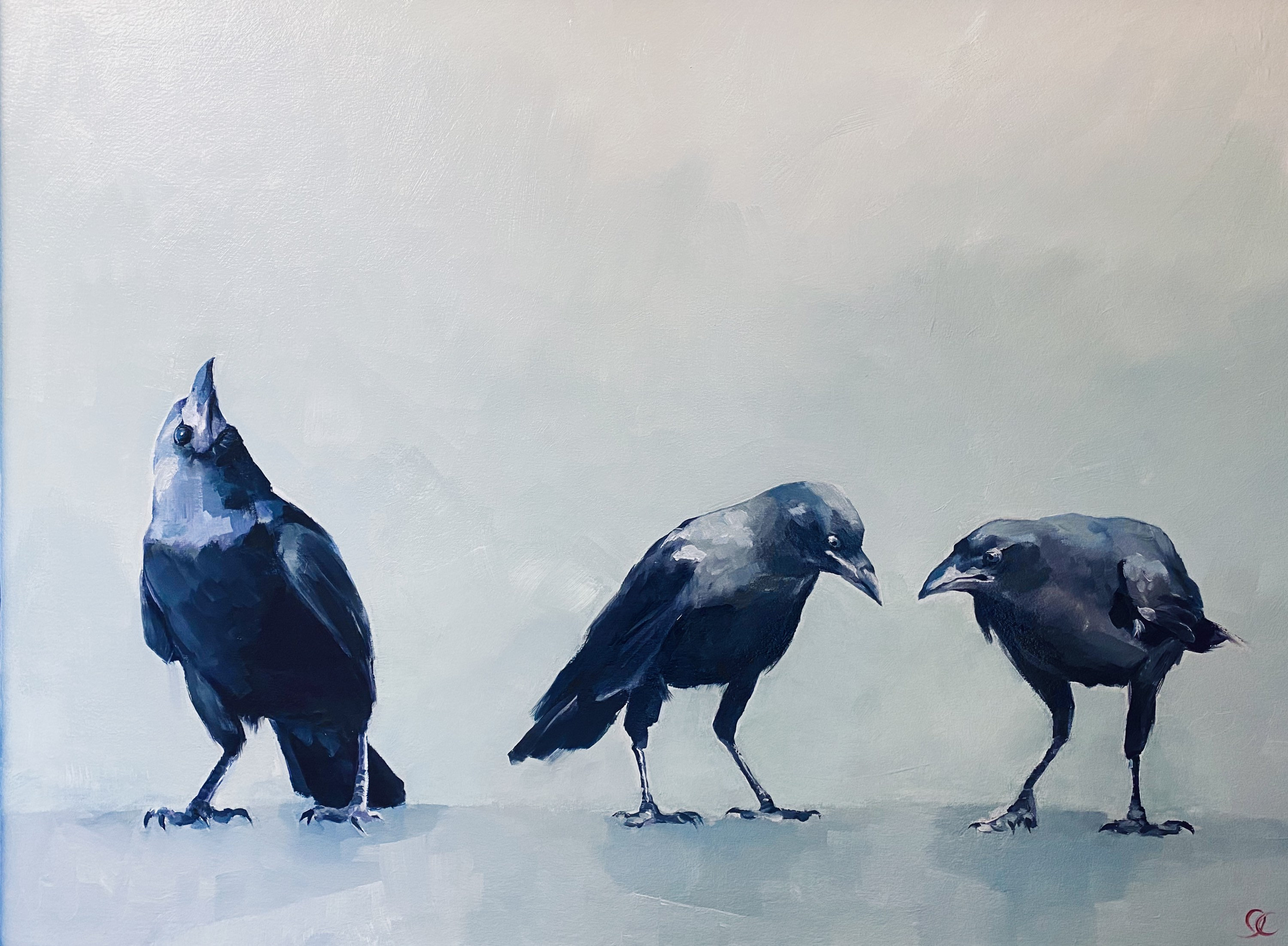 Three crows bird print | Etsy