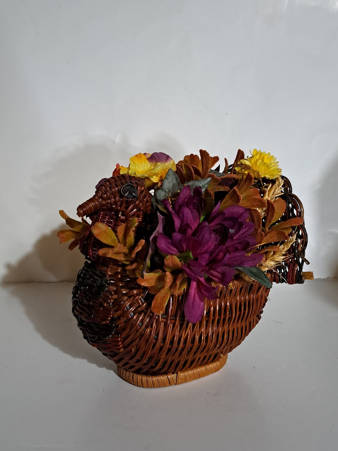 Vintage Turkey Shaped Wicker Rattan Basket Small With Flowers - Etsy