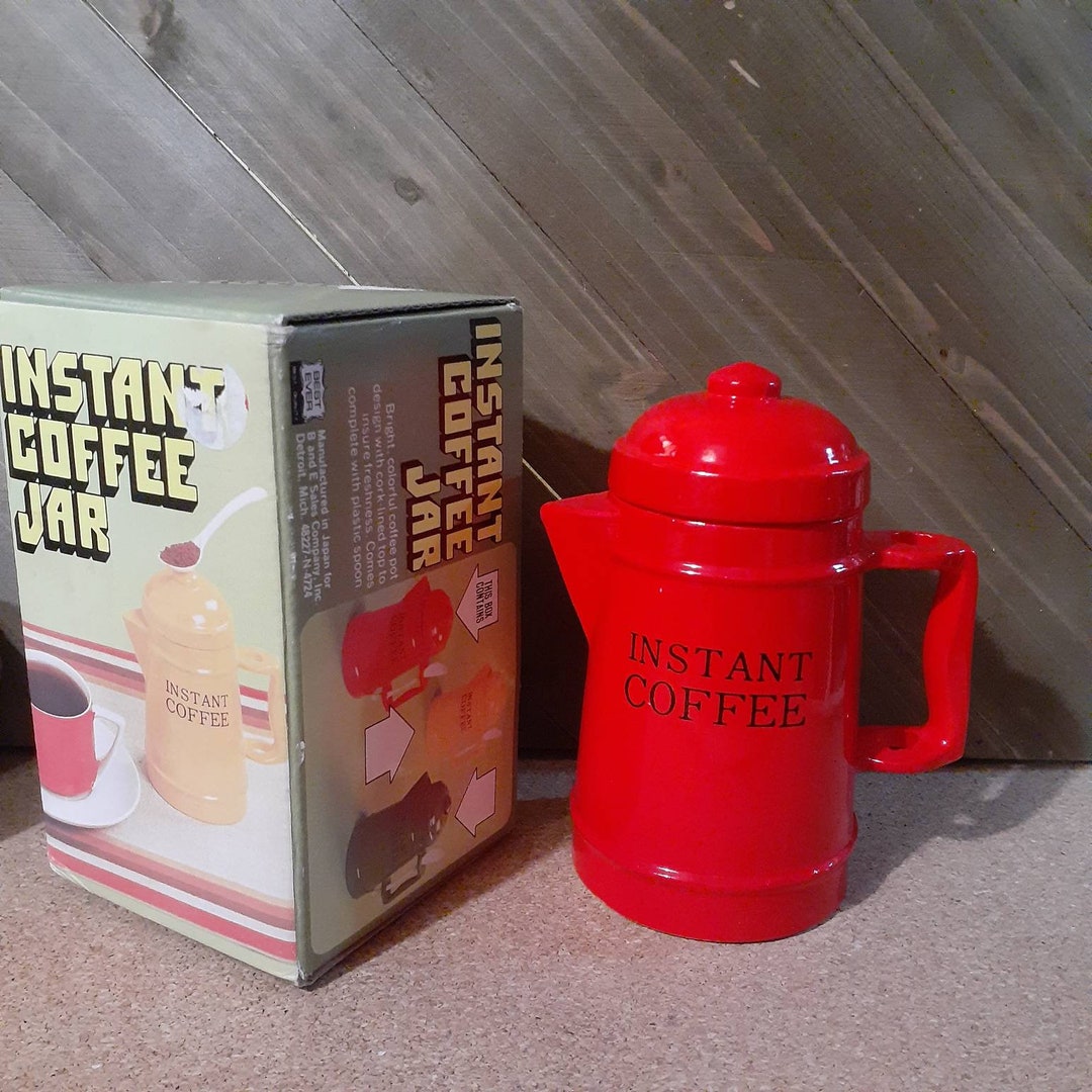 Vintage Instant Coffee Jar Container in Bright Red Coffee Pot Design ...