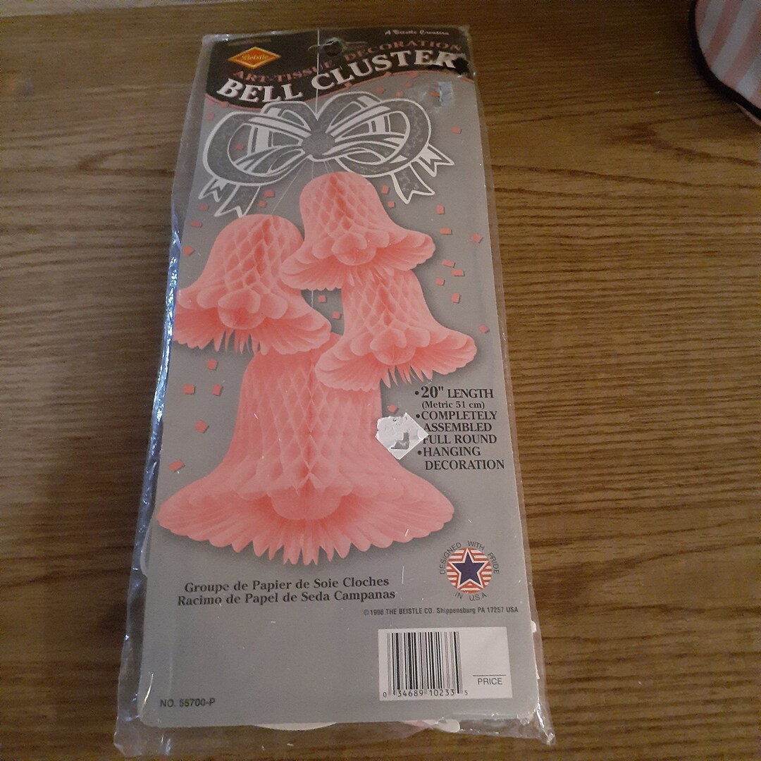 Vintage NOS Biestle Art Tissue Decoration Hanging Bell Cluster Pink ...