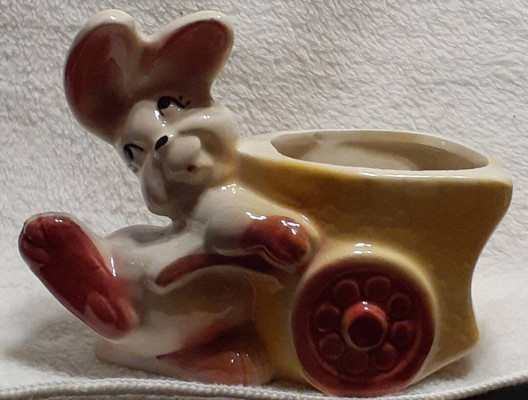 Vintage Bunny Rabbit Pushing Cart Planter Container - Etsy