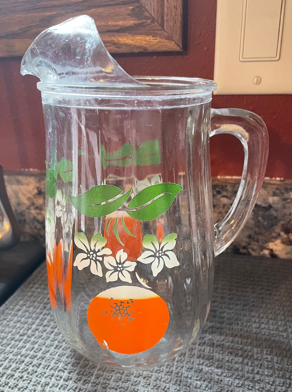 Vintage Glass Pitcher with Orange Blossoms | Etsy