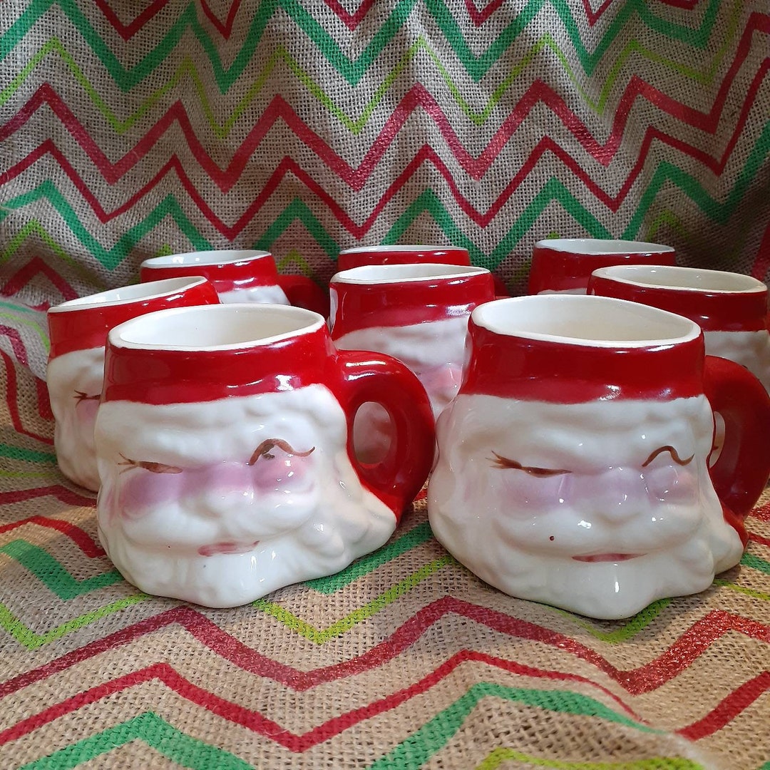 Vintage Set of 8 Heavy Old Winking Classic Santa Mugs - Etsy