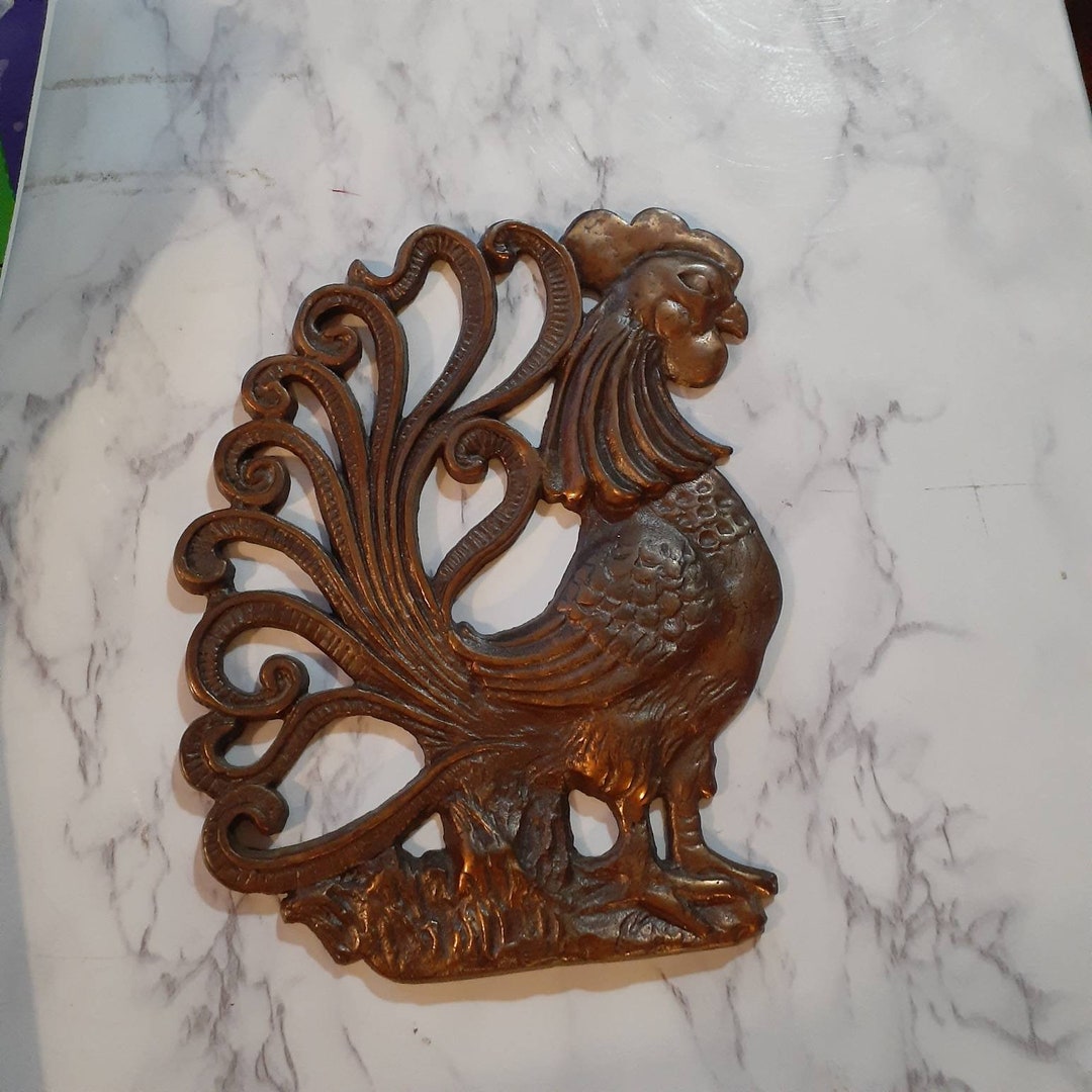 Vintage Cast Iron Rooster Shaped Decorations With Copper Plated Finish ...