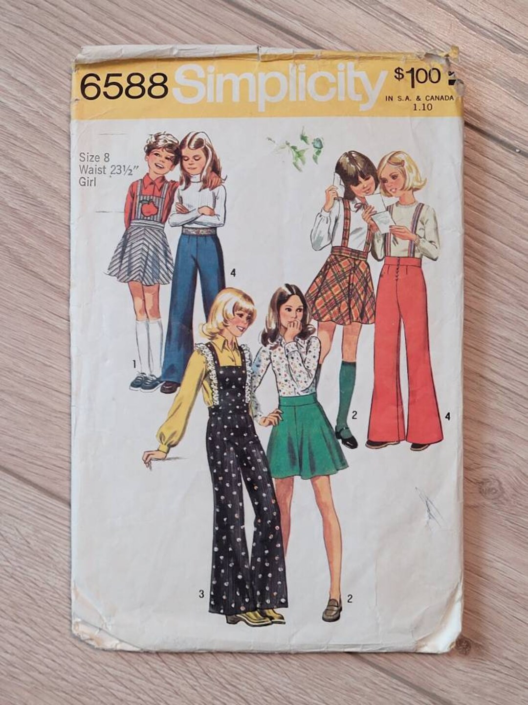 Vintage 1974 Sewing Pattern, Simplicity 6588 Girls Size 8 Bell Bottom ...