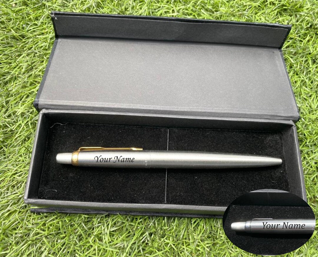 Personalised Engraved Ball Point Pen Parker Jotter Silver Body Gold ...