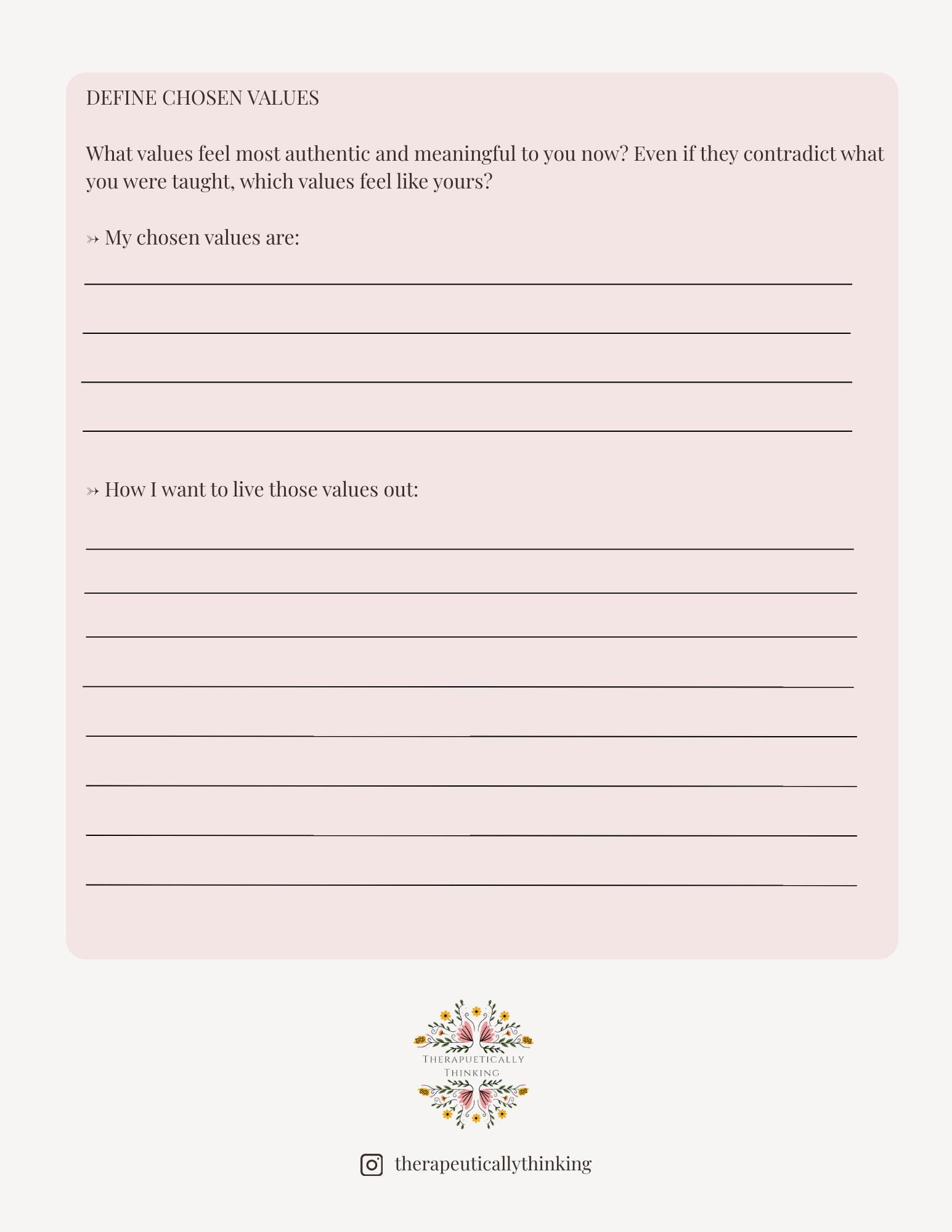 Core Values & Beliefs Worksheets | Automatic Thoughts, Emotional ...