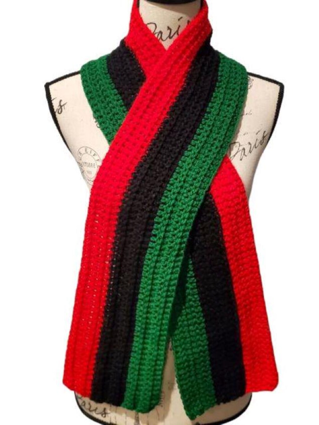 Red, Black & Green Multi-color Scarf - Long Stylish Crochet Neck Warmer ...