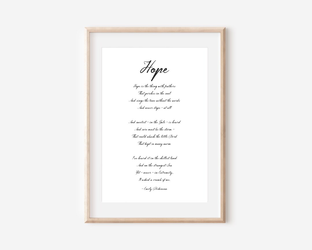 Printable Emily Dickinson, Hope is the Thing With Feathers Poem, Wall ...