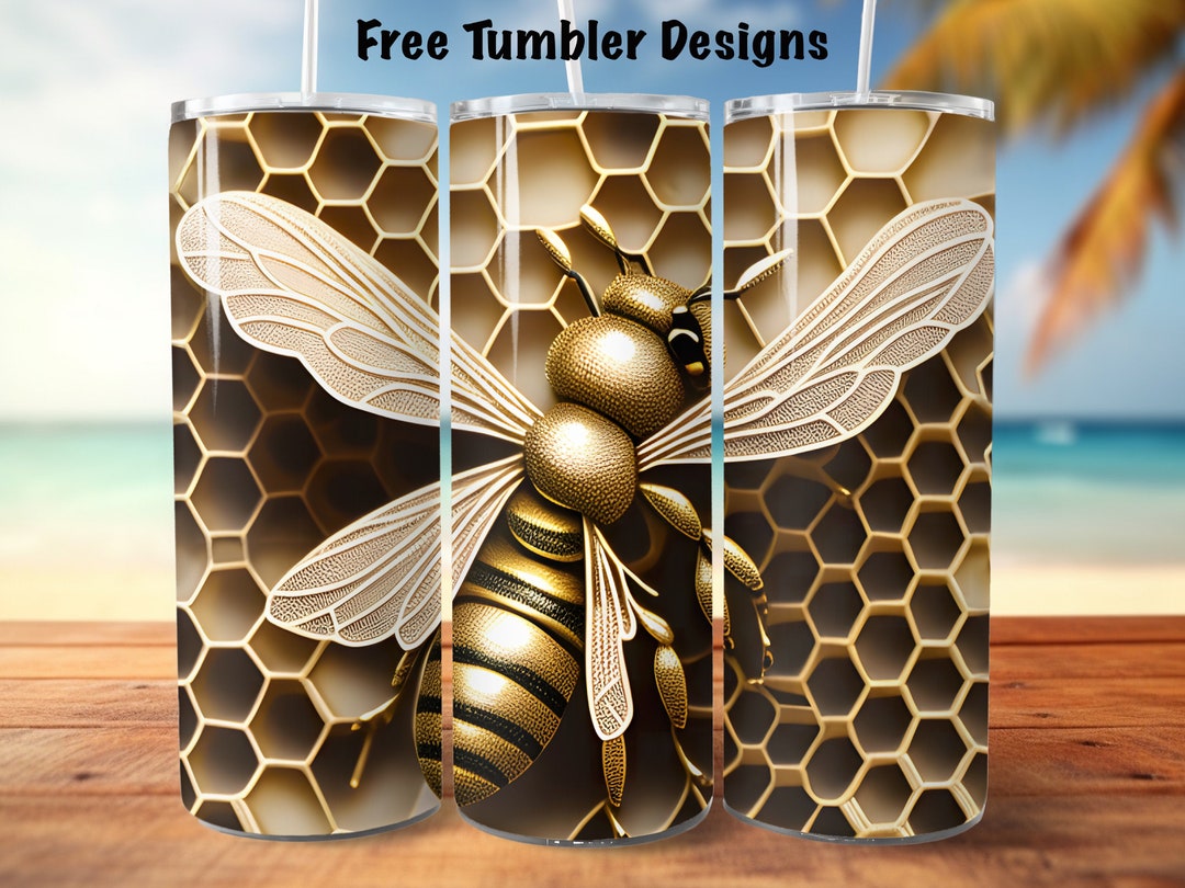 3d Gold Bee and Honeycomb Tumbler Wrap Design, Seamless Bumble Bee Png ...