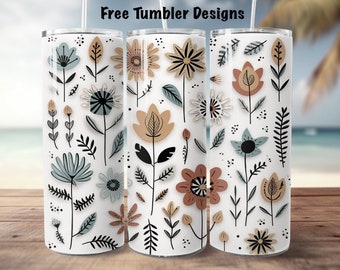 Boho Blumen Tumbler Wrap, personalisieren einfache Linie Kunst floral png für Sublimation ...