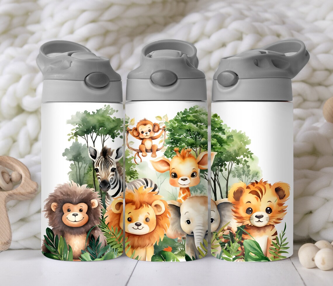 Jungle Animals 12 Oz Tumbler Wrap, Baby Animal, Lion, Elephant, Giraffe ...