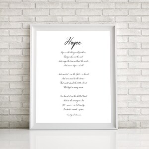 Printable Emily Dickinson, Hope is the Thing With Feathers Poem, Wall ...