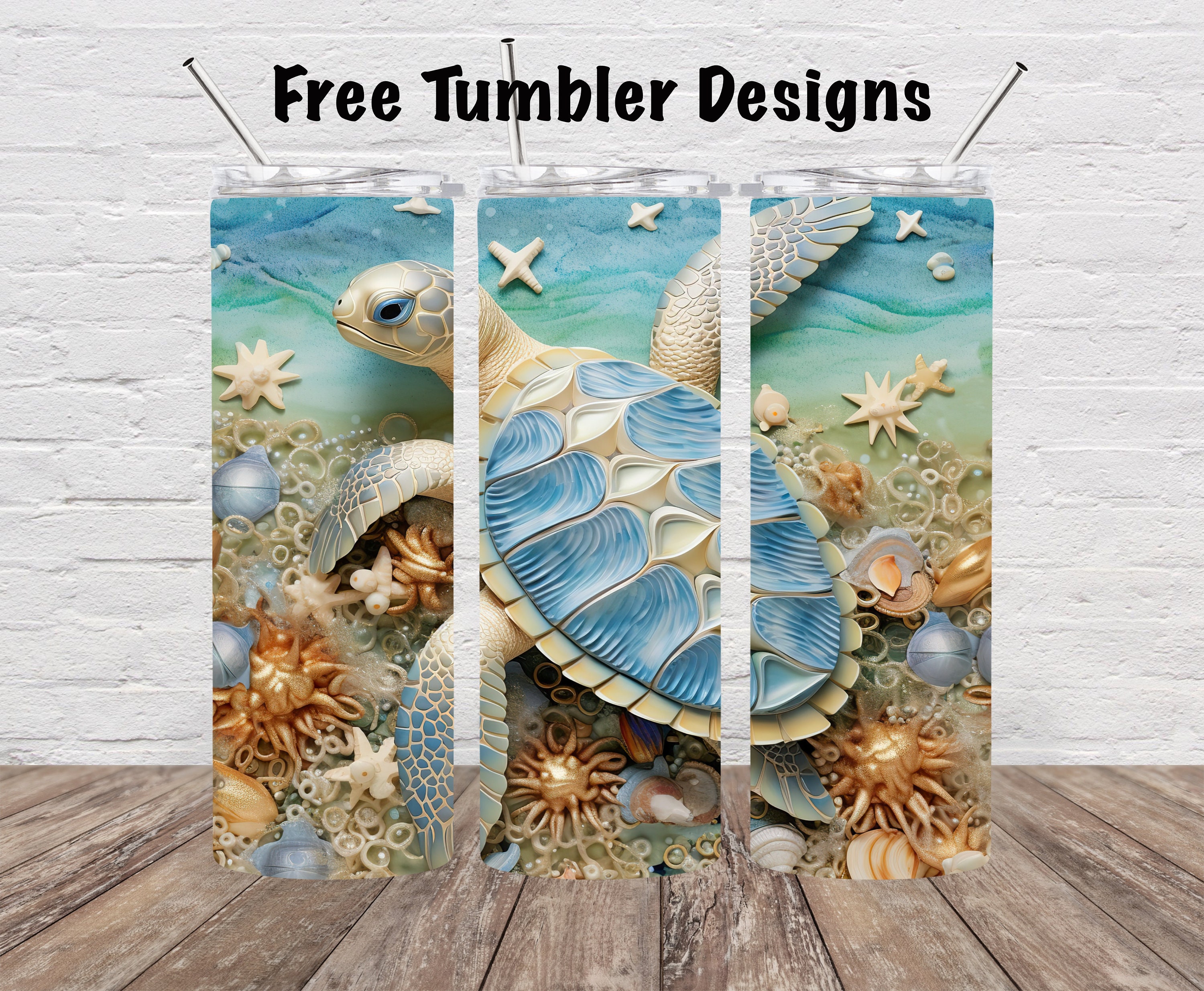 3d Tumbler Design Turtles on Beach Png, Costal Blue Seamless 20oz ...