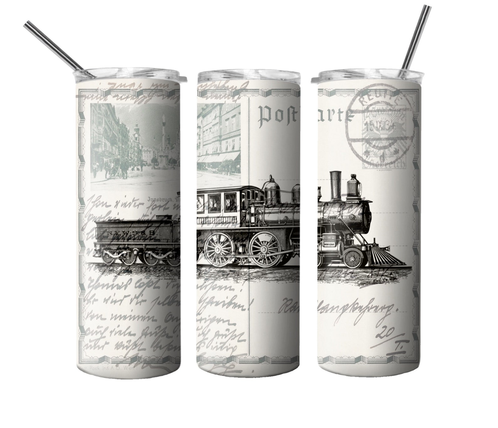 Train Tumbler Design Png, Vintage Train Tumbler, Postcardtumbler, Png ...