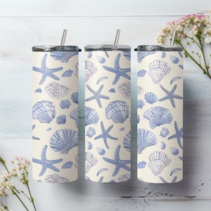 Coastal Seashells Tumbler Design Png, Ocean Seashells and Starfish ...